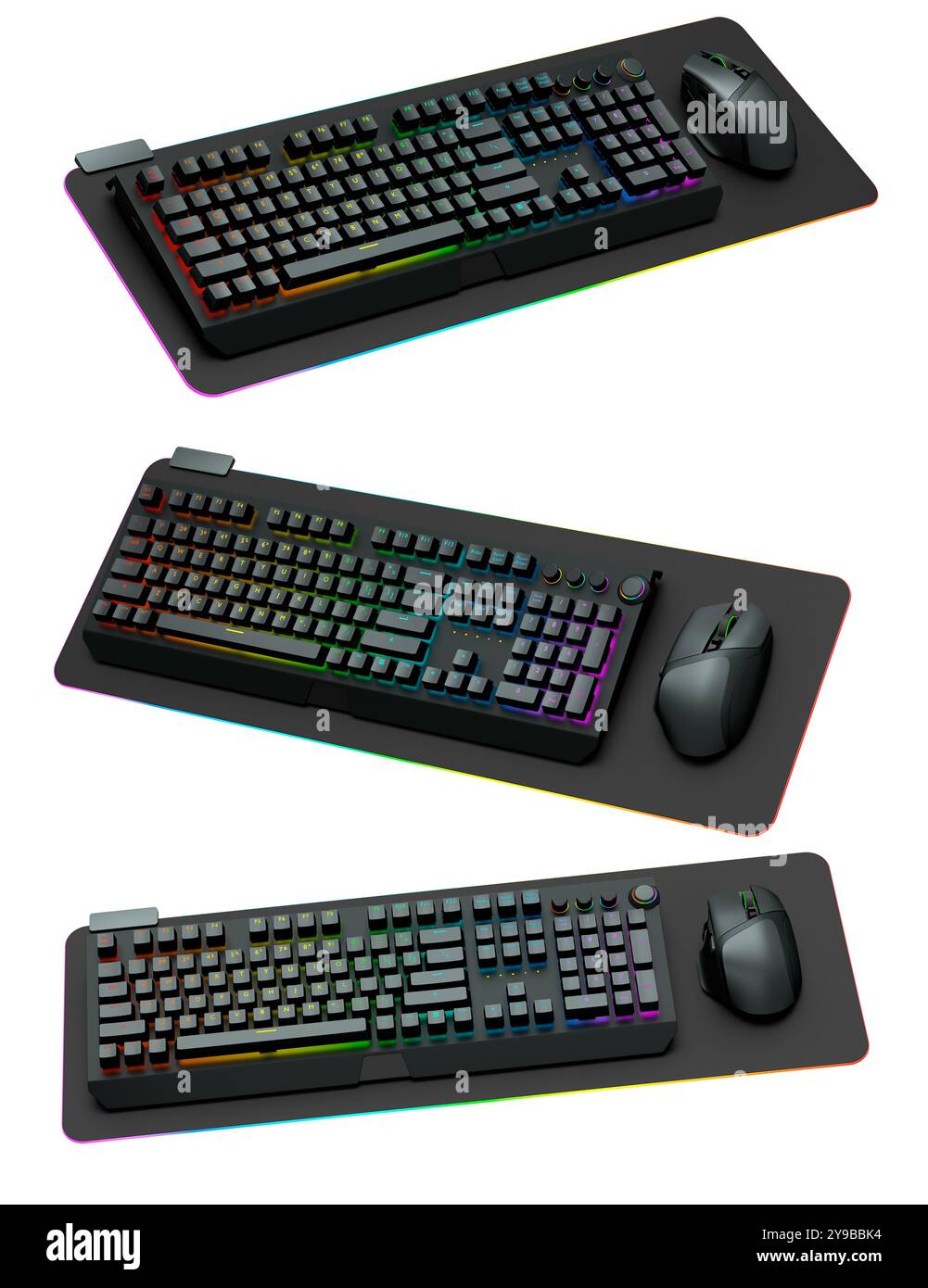 Collection of mechanical keyboards and mouse isolated on white ...