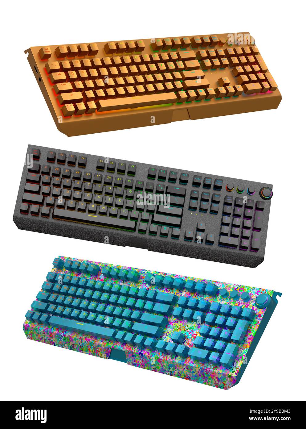 Collection of mechanical keyboards isolated on white background with ...