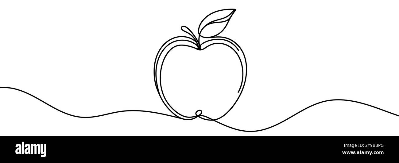 Continuous linear drawing of apple. One line drawing apple. Apple in ...