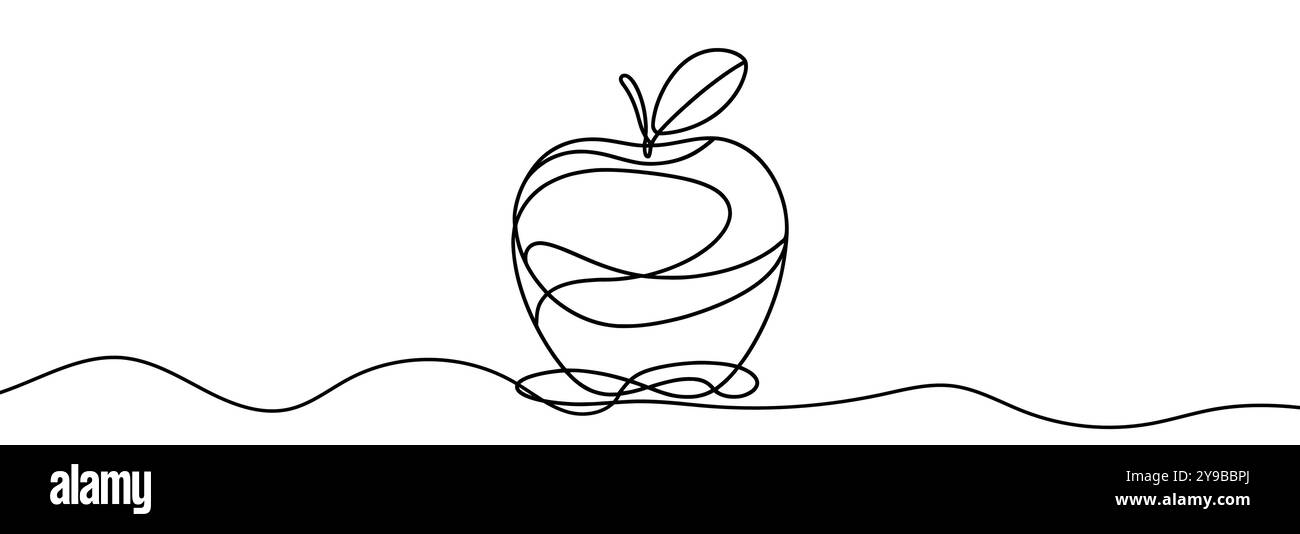 Continuous linear drawing of apple. One line drawing apple. Apple in ...