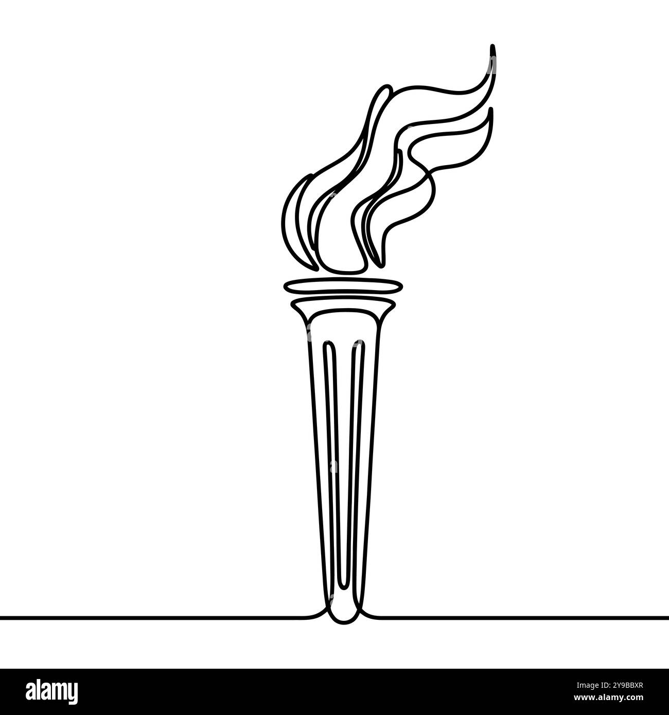 Continuous line drawing of the Olympic torch. Single line drawing of the Olympic torch. Line art ...