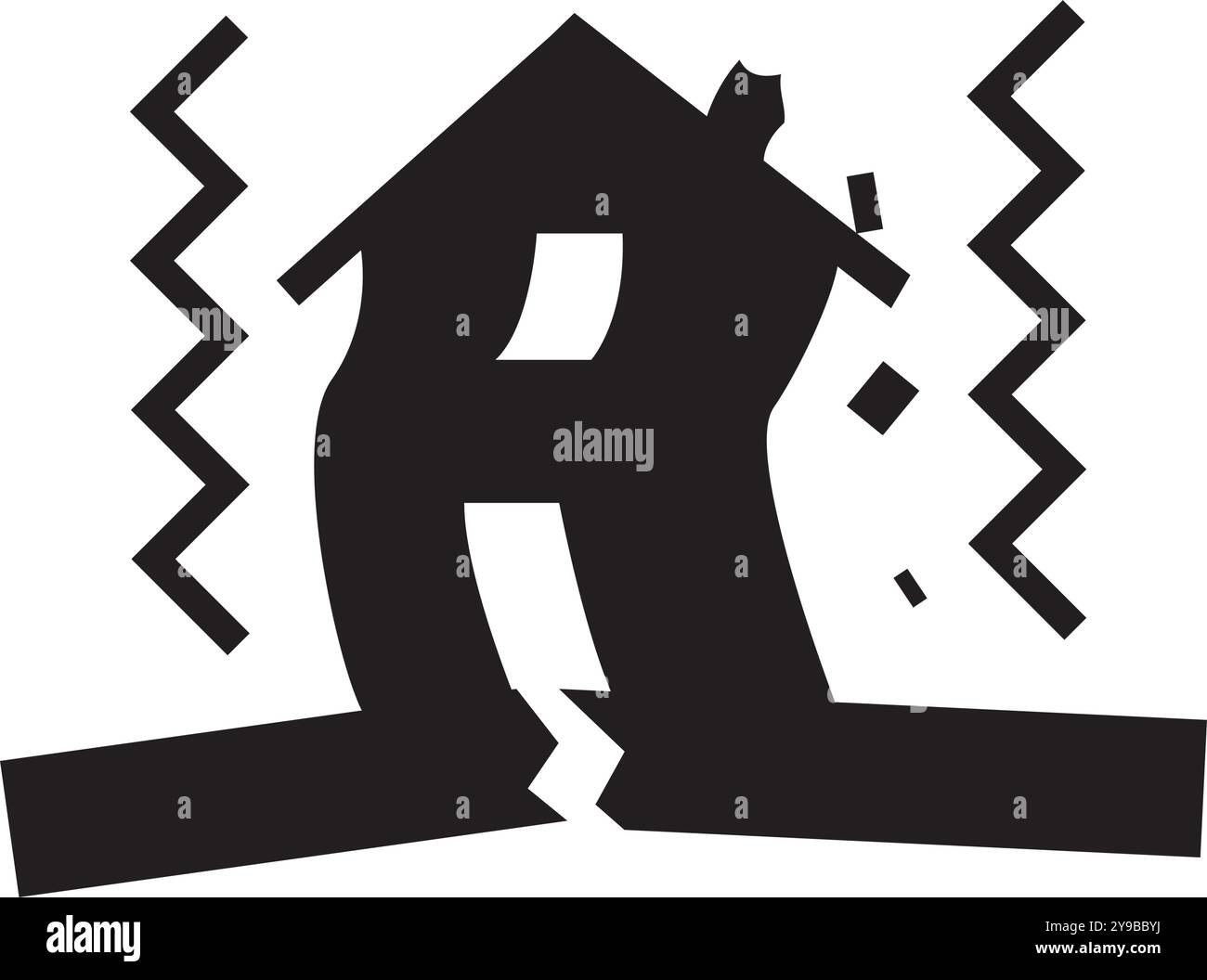 House Shaking During Earthquake Disaster Silhouette Icon. Vector Stock ...