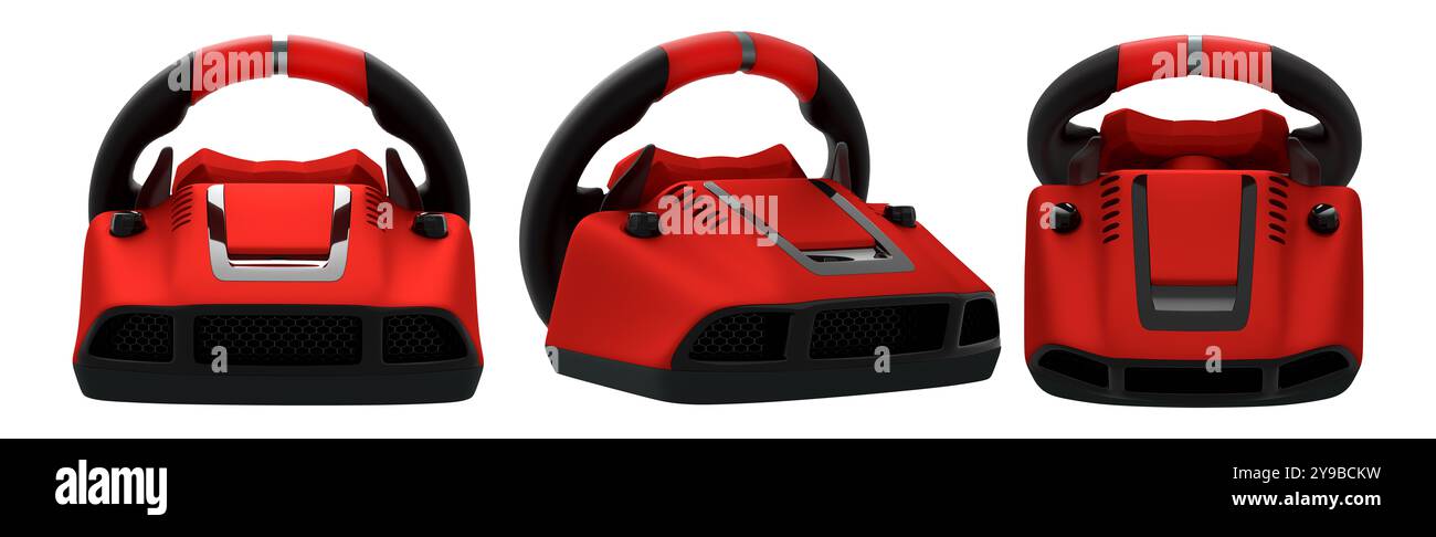 Set of racing game steering wheels isolated on white background with ...