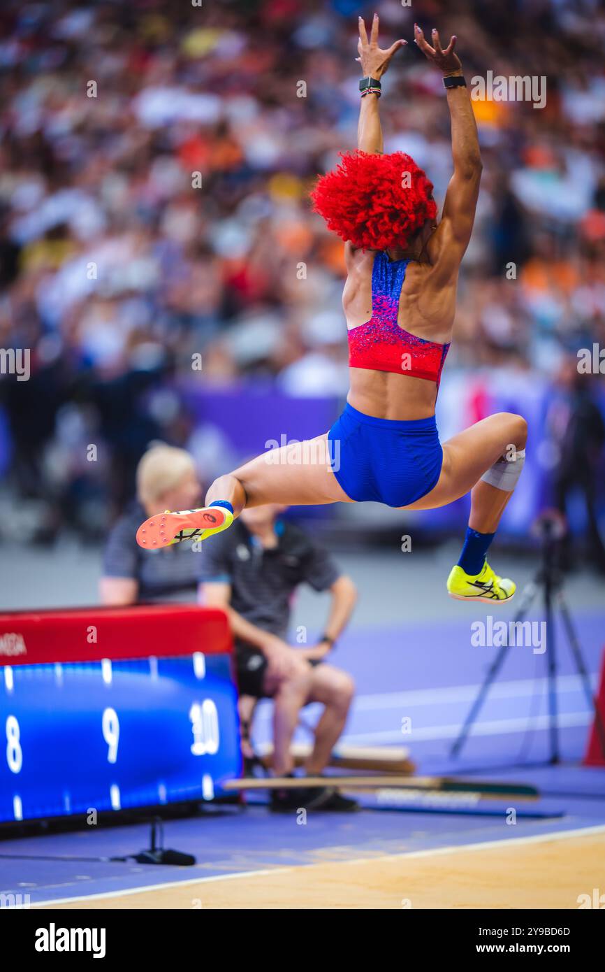 Taliyah Brooks participating in the long jump at the Paris 2024 Olympic ...