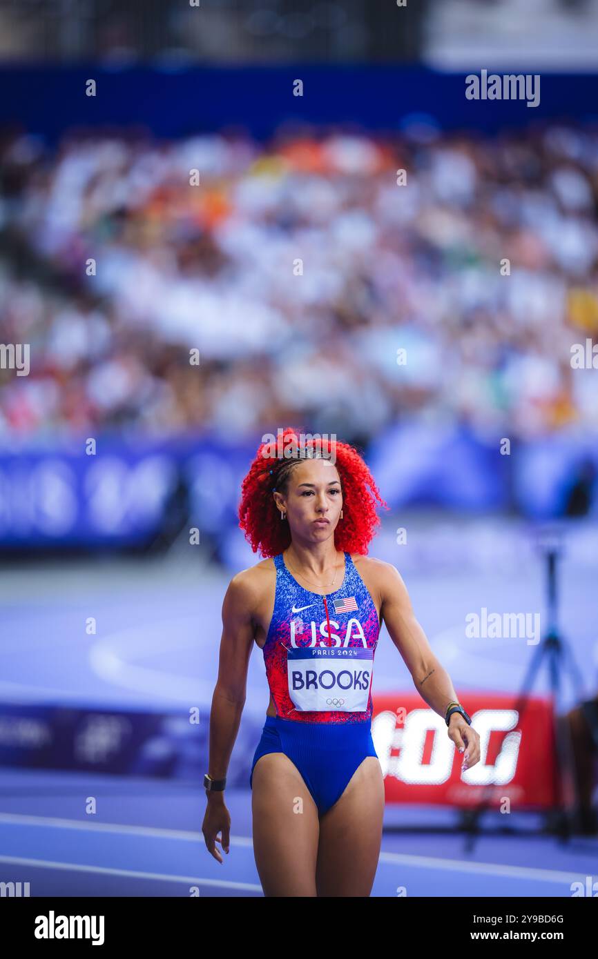 Taliyah Brooks participating in the long jump at the Paris 2024 Olympic ...