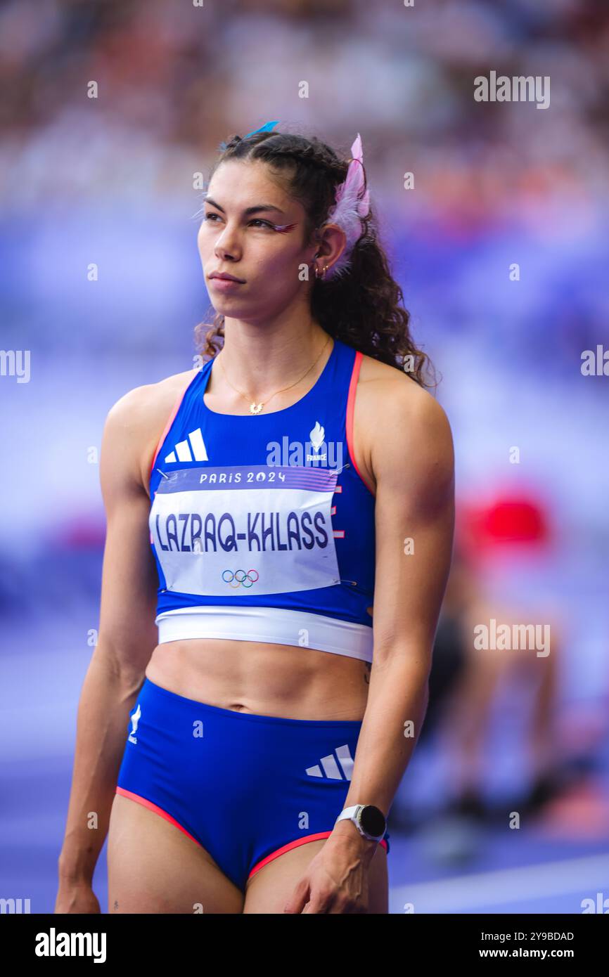 Auriana Lazraq-Khlass participating in the long jump at the Paris 2024 ...