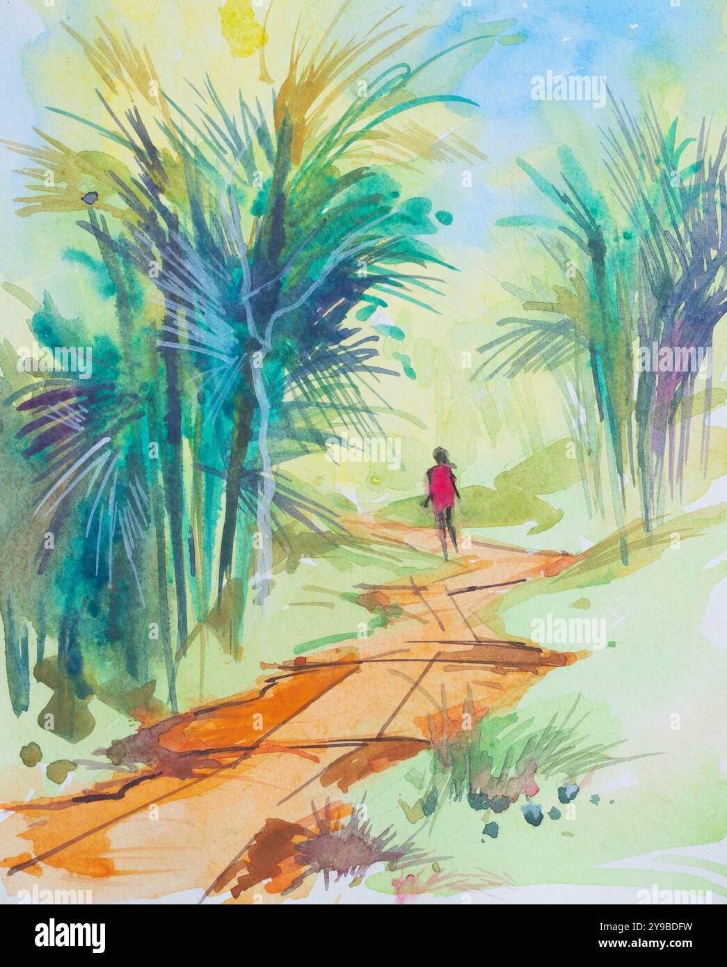 Beautiful scenery of a rural path inside a forest. Bright daytime ...
