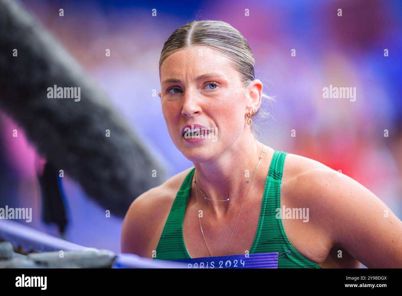 Kate O'Connor participating in the long jump at the Paris 2024 Olympic ...