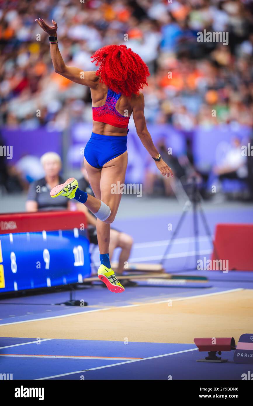 Taliyah Brooks participating in the long jump at the Paris 2024 Olympic ...