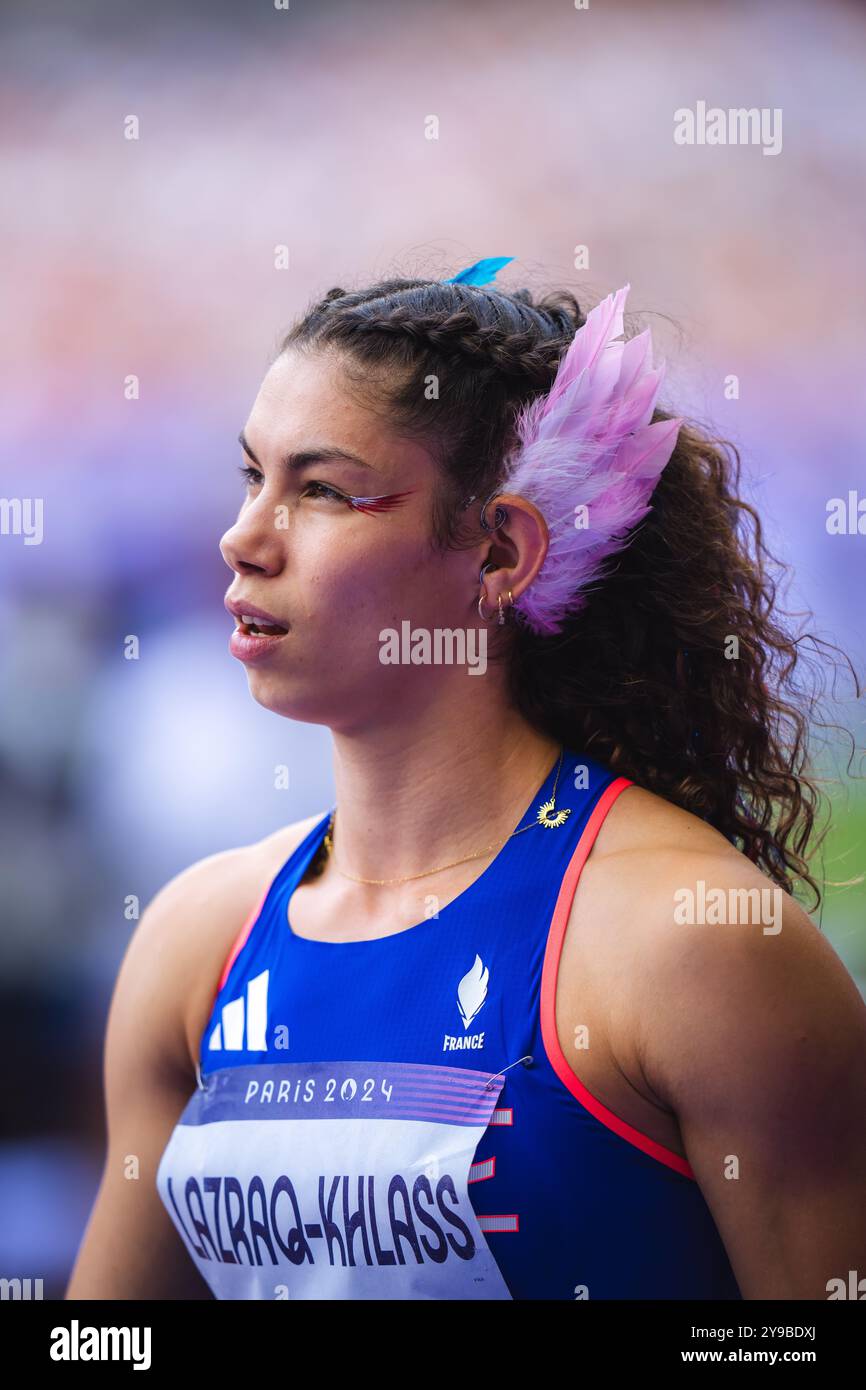 Auriana Lazraq-Khlass participating in the long jump at the Paris 2024 ...