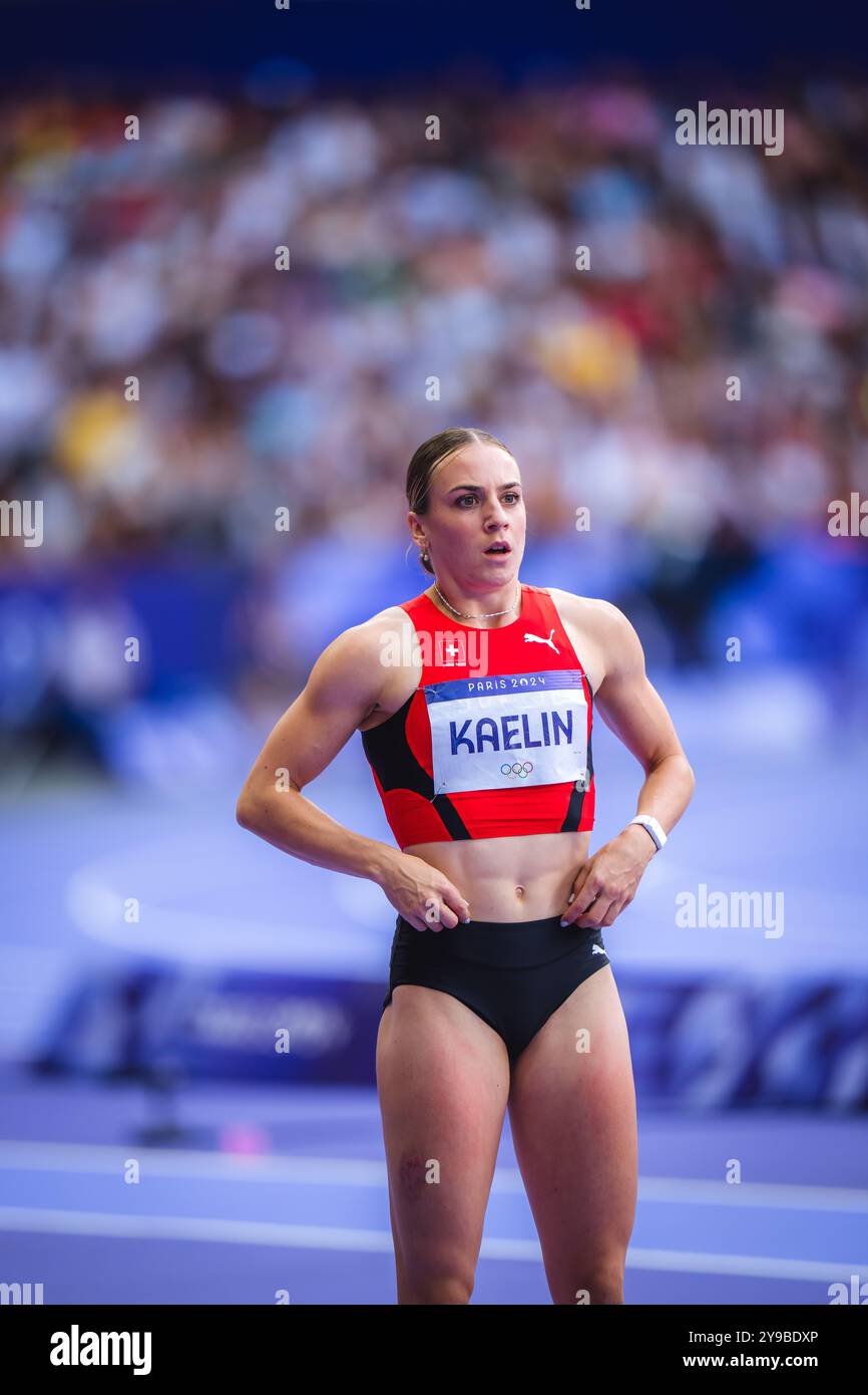 Annik Kälin participating in the long jump at the Paris 2024 Olympic ...