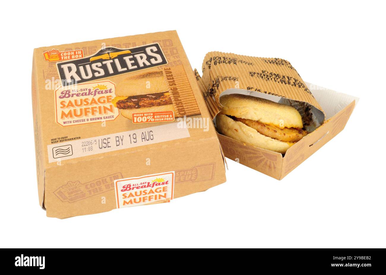 Rustlers all day breakfast sausage muffin with cheese and brown sauce ...