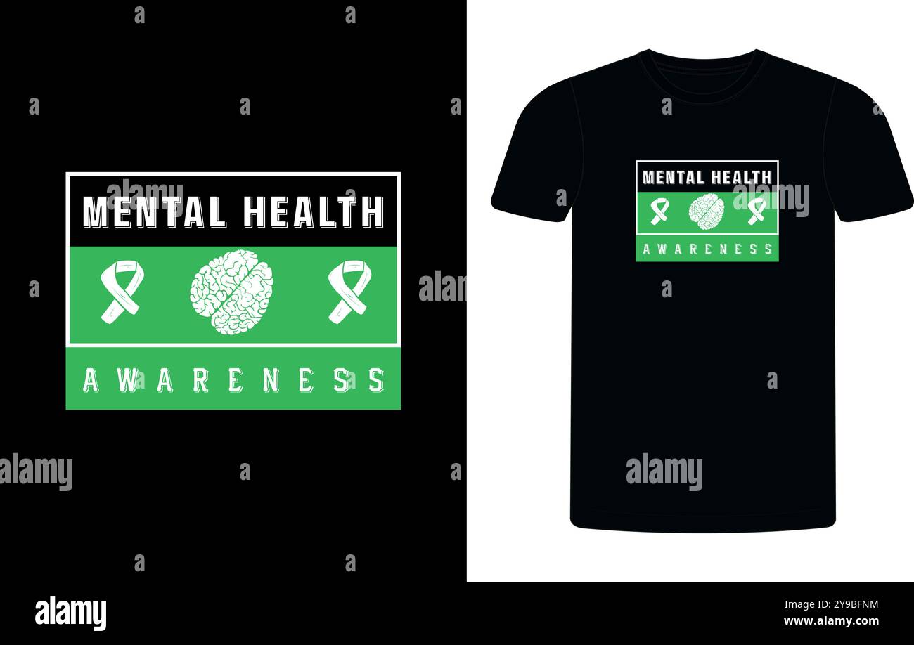 Break the stigma t-shirt design, Mental Health Awareness Green Ribbon t ...