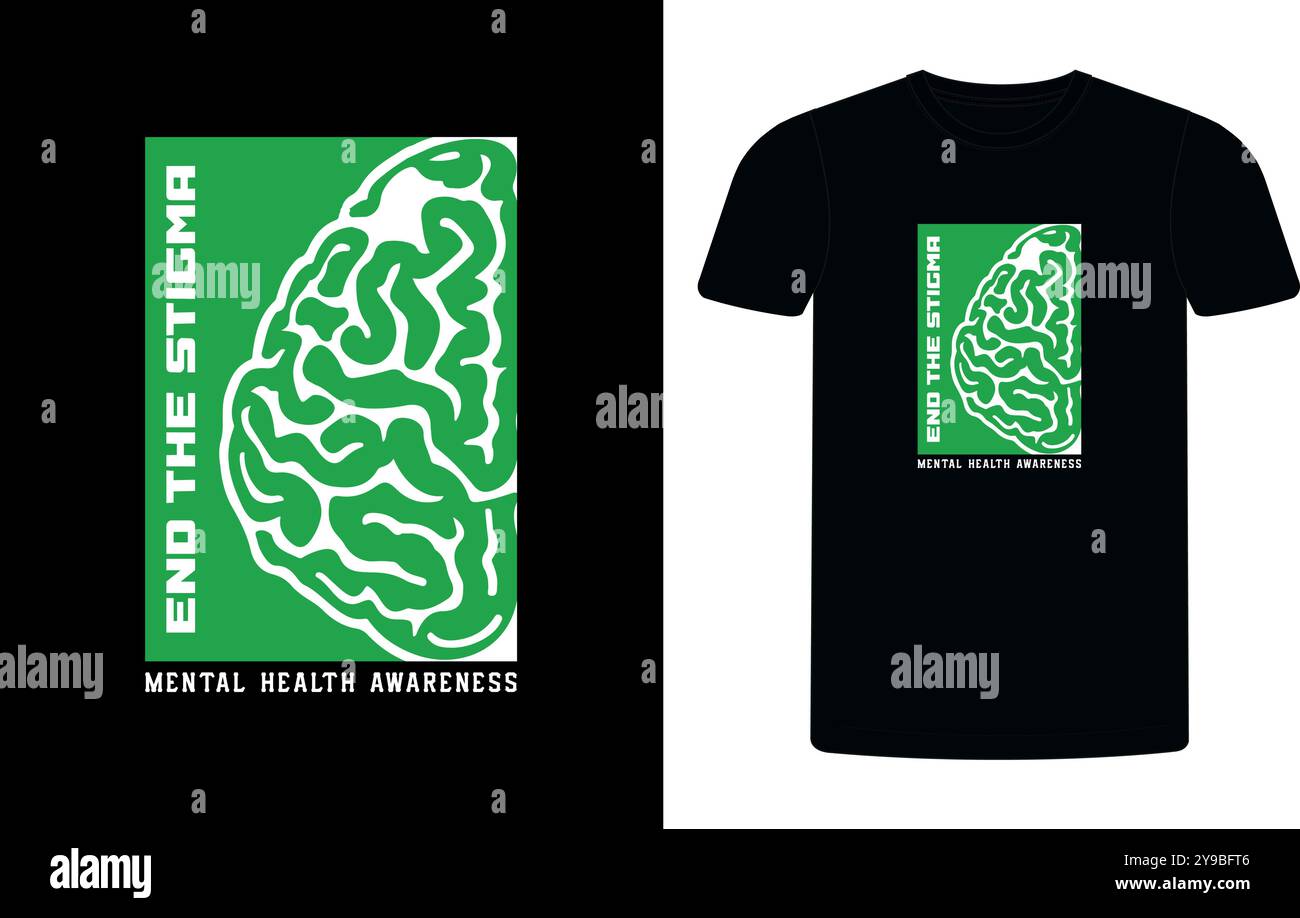 Break the stigma t-shirt design, Mental Health Awareness Green Ribbon t ...