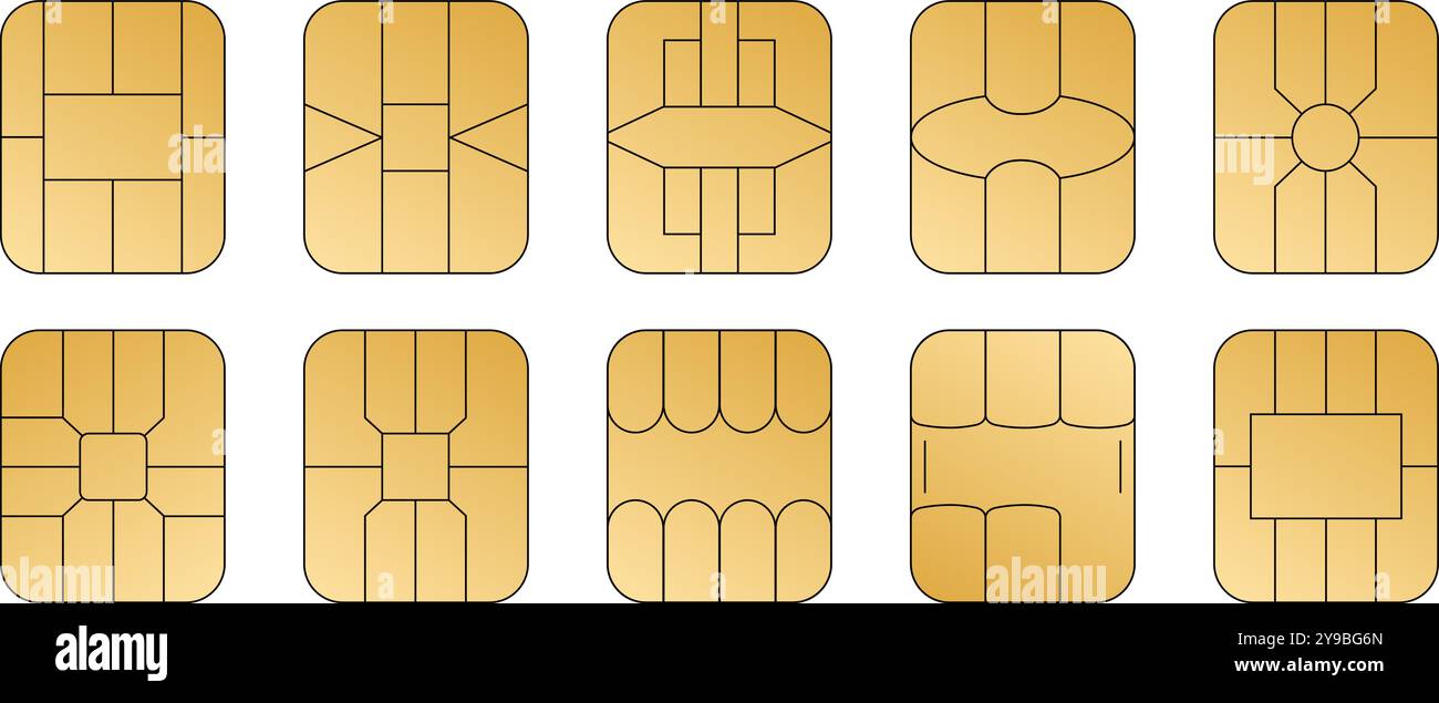 EMV chip golden vector icons. Set line nfc symbol. Contactless payment ... EMV chip golden vector icons. Set line nfc symbol. Contactless payment ...