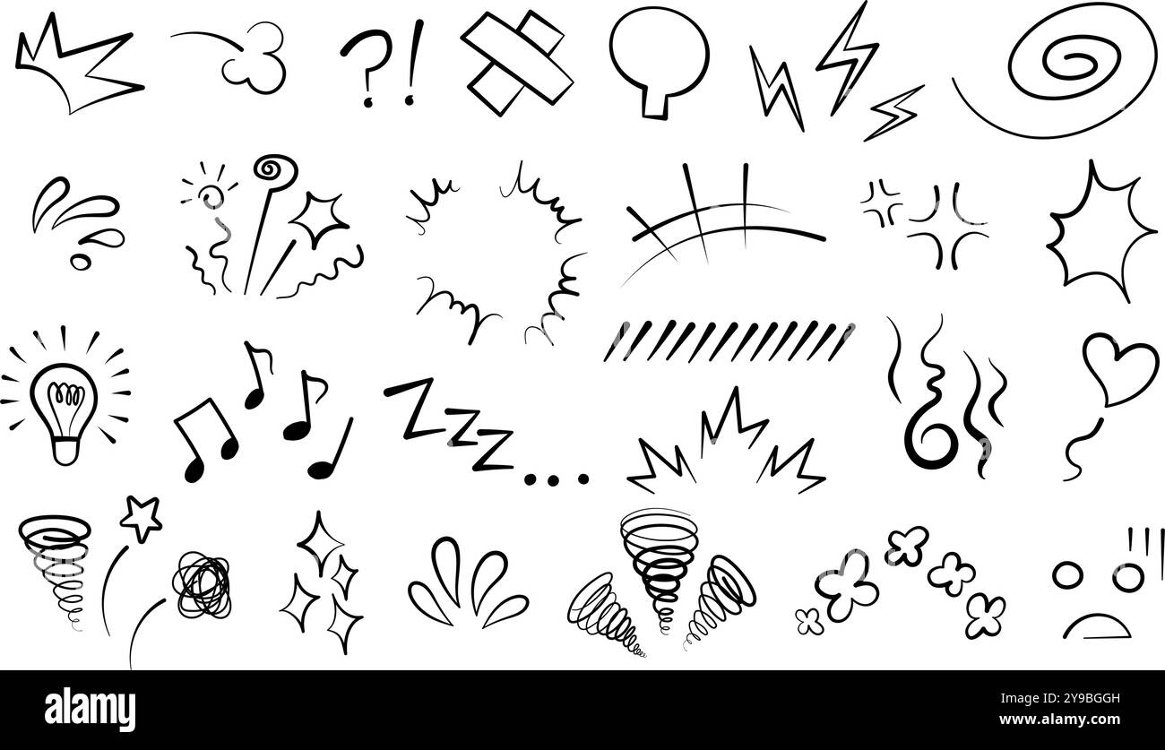 Manga or anime comic emoticon element graphic effects hand drawn doodle ...
