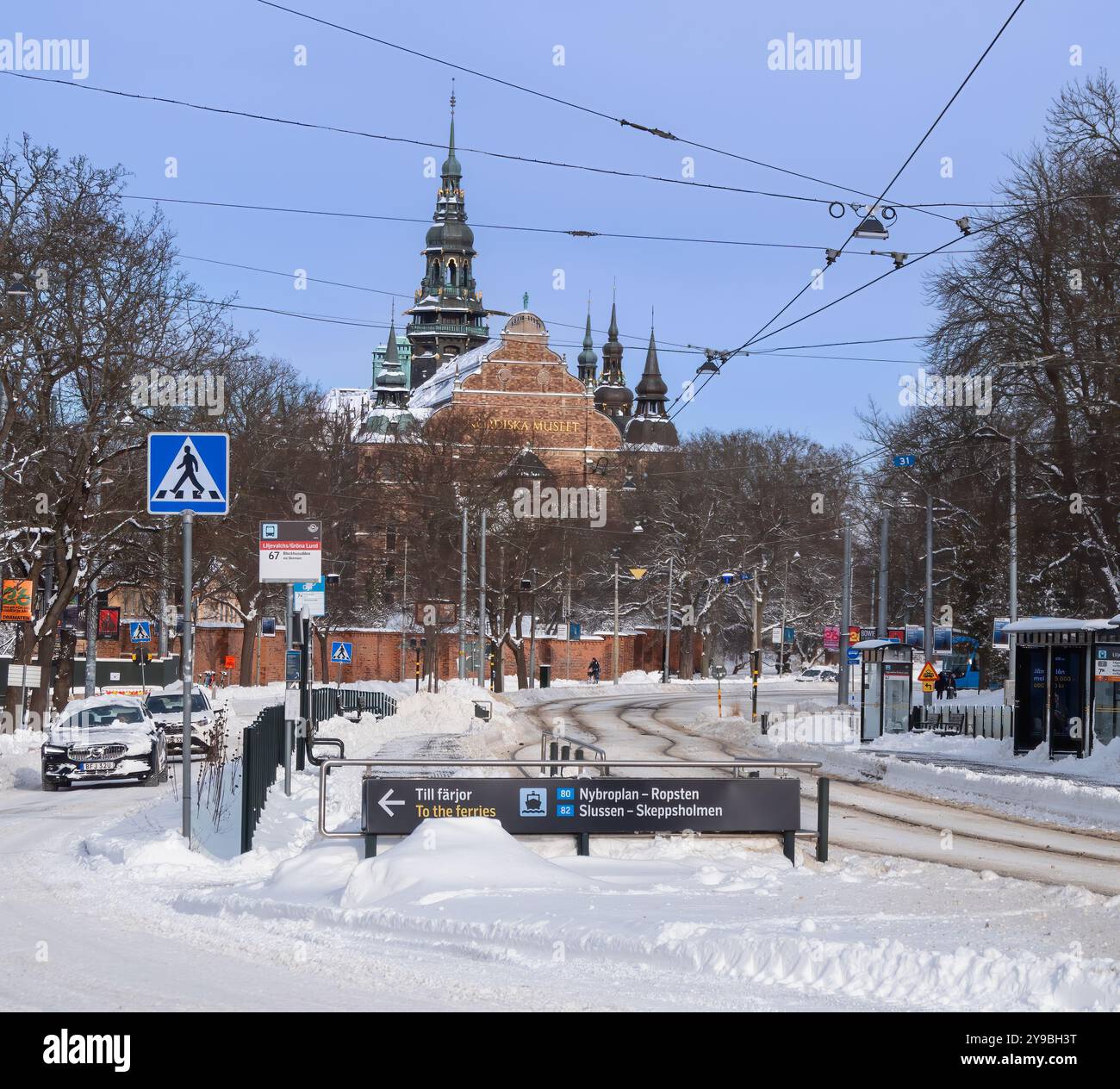 Stockholm, Sweden - March 9, 2023: Traffic in snowy day with the ...