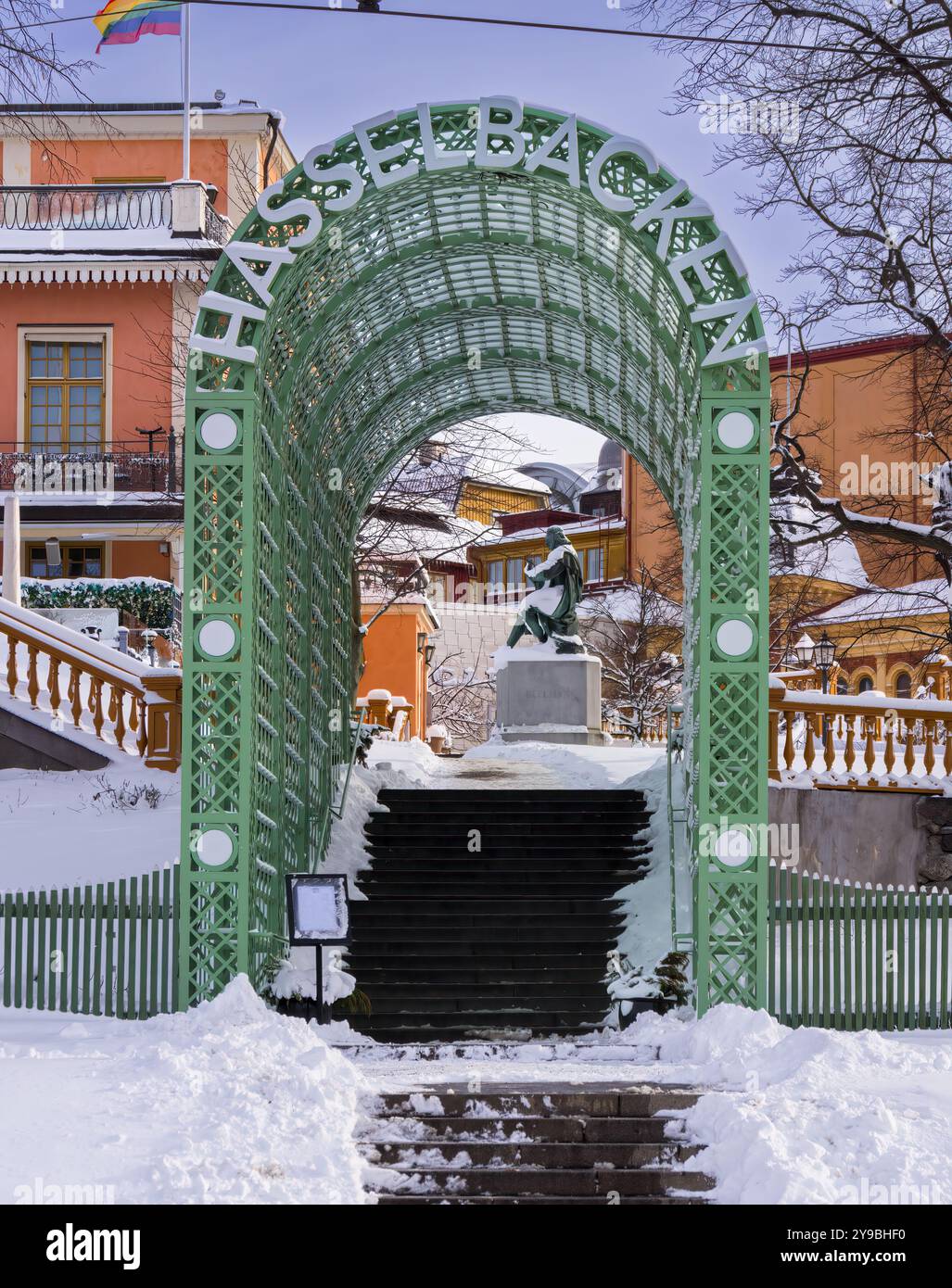 Stockholm, Sweden - March 9, 2023: Decorated steel entrance above the ...