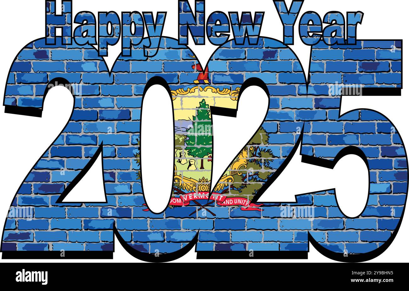 Happy New Year 2025 with Vermont flag inside - Illustration, 2025 HAPPY ...