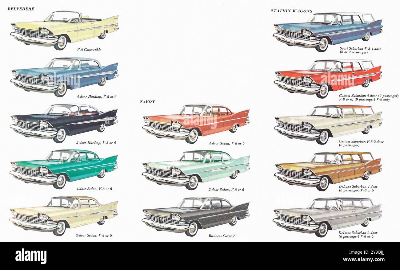 1959 Plymouth lineup - Vintage press car advertising Stock Photo - Alamy