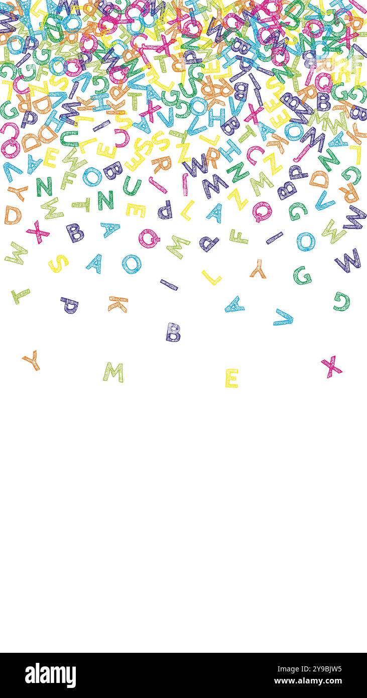 Falling letters of English language. Colorful childish flying ...