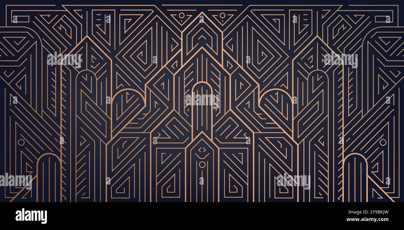 Vector art deco architecture, building line pattern. Gold elegant city ...