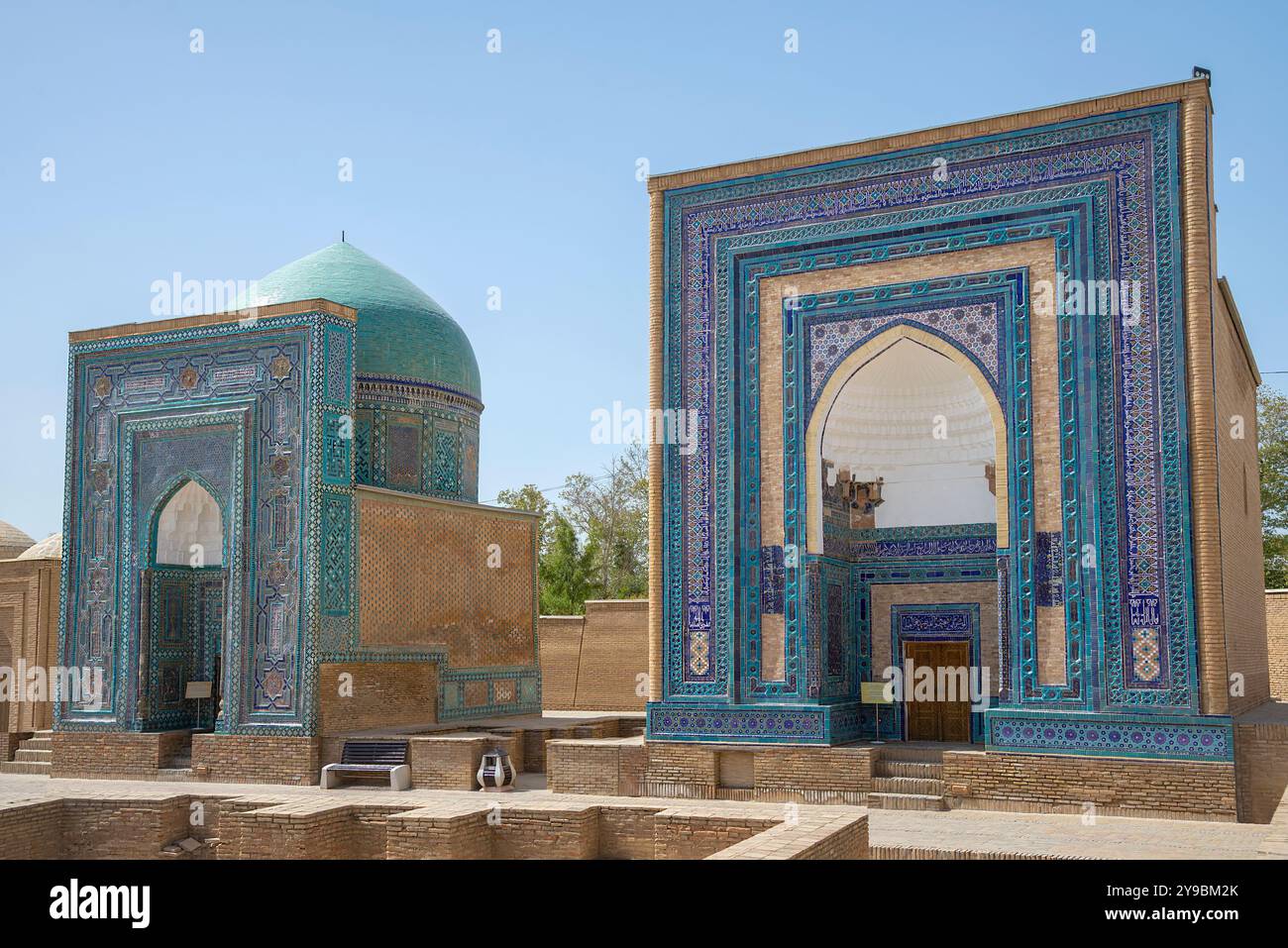 SAMARKAND, UZBEKISTAN - SEPTEMBER 12, 2022: Two ancient mausoleums on ...