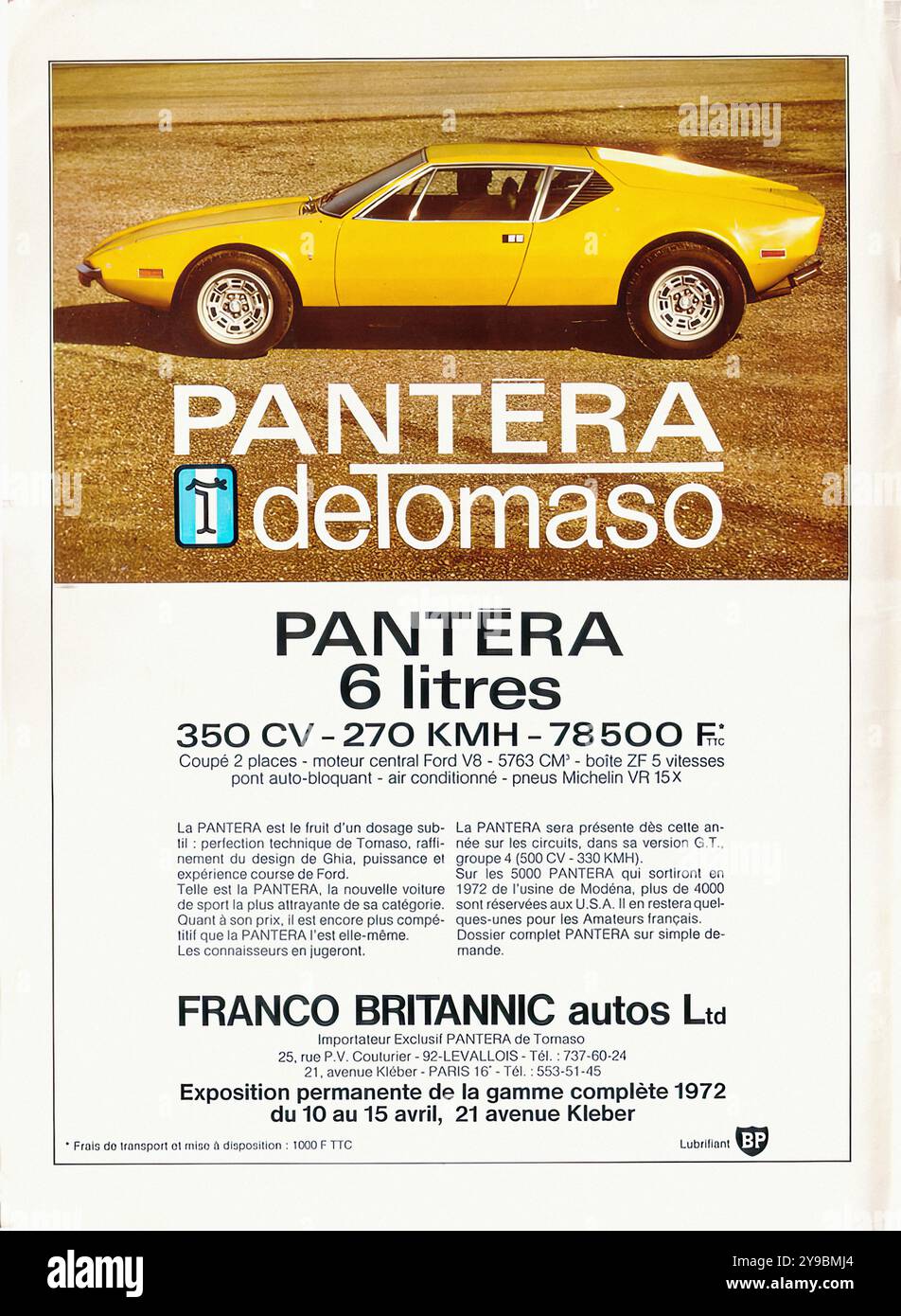 1972 De Tomaso Pantera - Vintage French press car advertising Stock ...