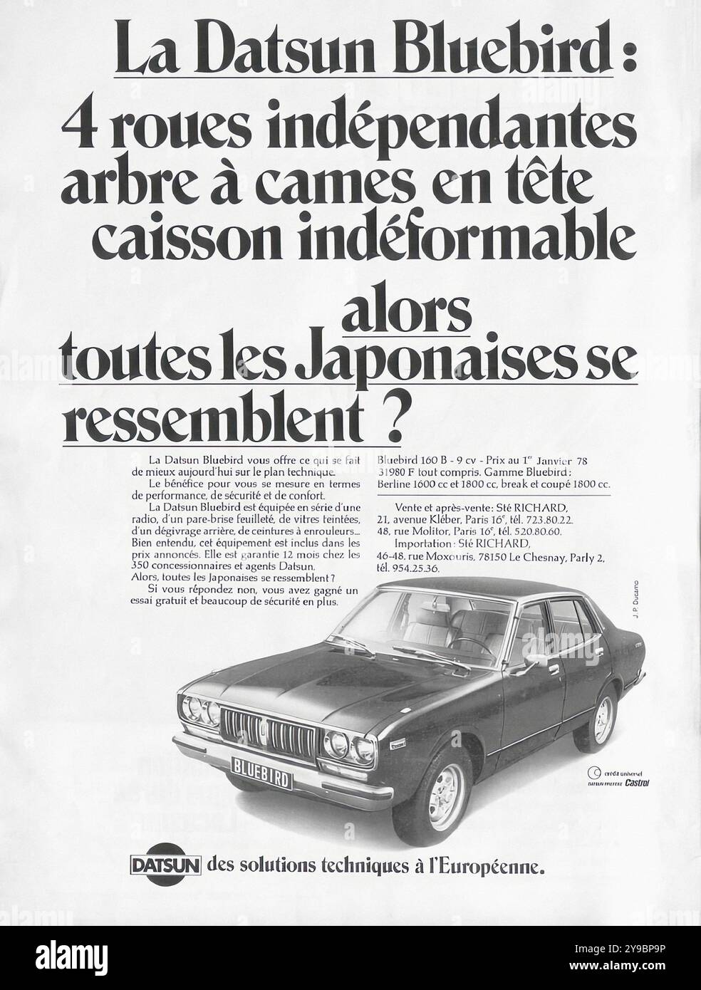 1978 Datsun Bluebird - Vintage French press car advertising Stock Photo ...