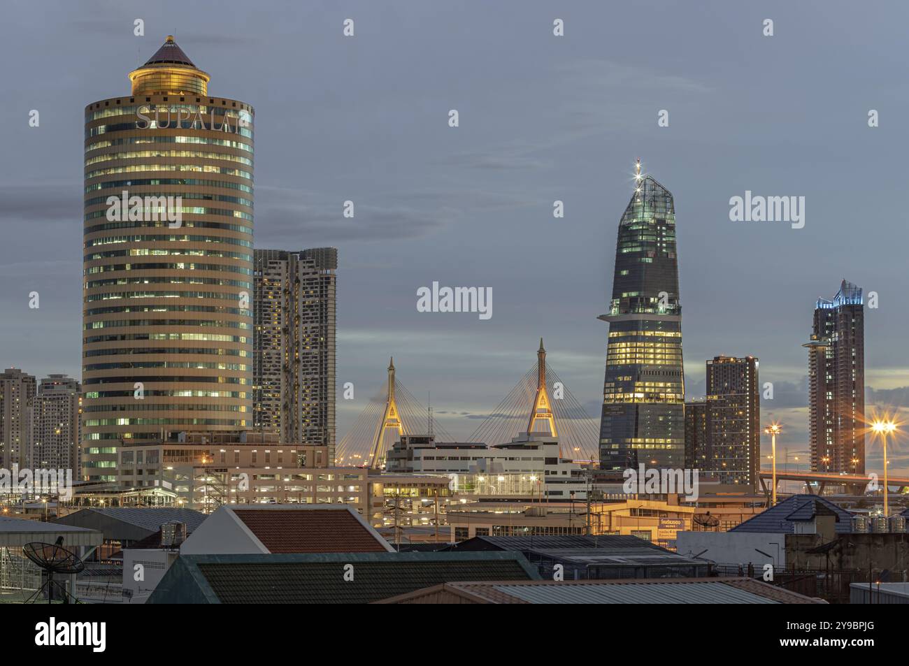 Bangkok, Thailand - Aug 14, 2024 - Night city view with KingBridge ...