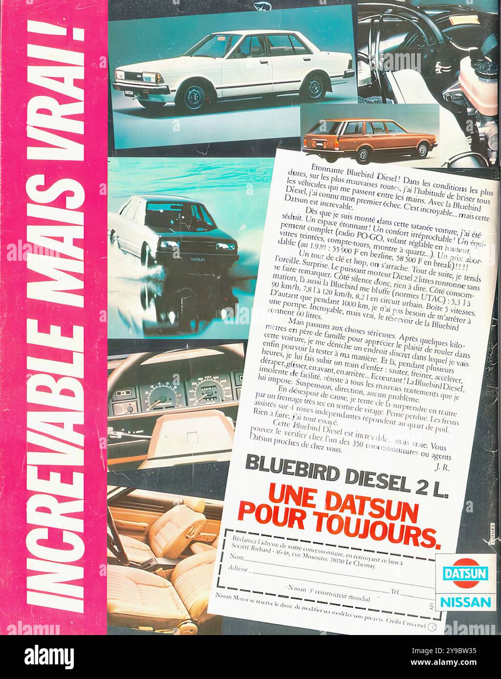 1982 Datsun Bluebird - Vintage French press car advertising Stock Photo ...