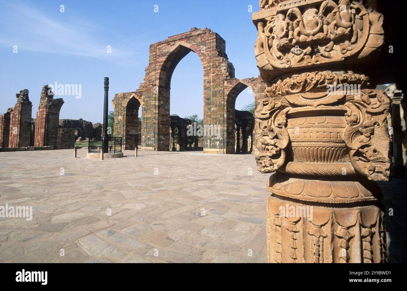 India, Delhi, Qutb Minar complex, the Quwwat-ul-Islam Masjid and the ...
