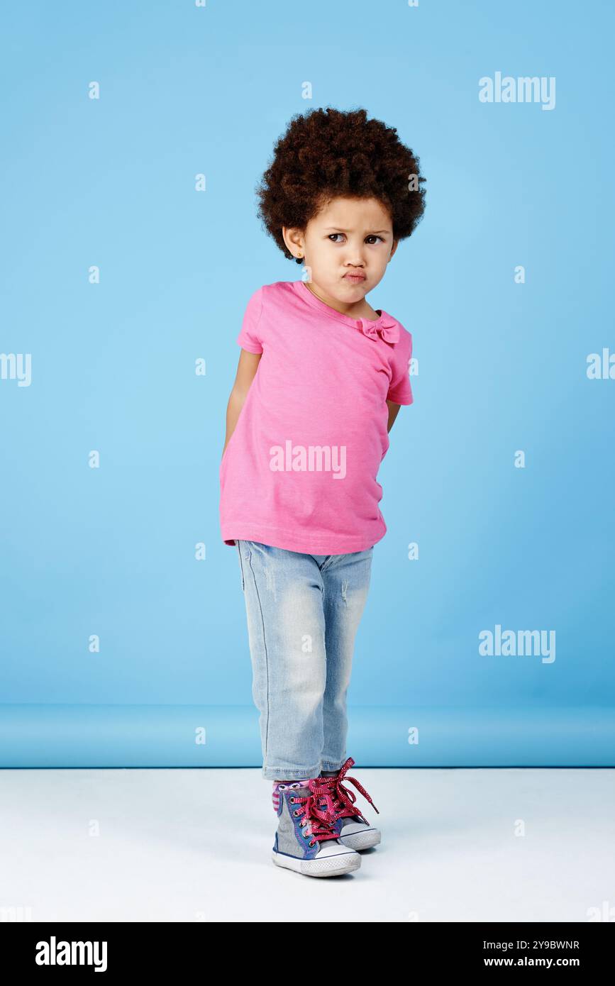 Pout, studio and sad African child with depression, frustrated and ...