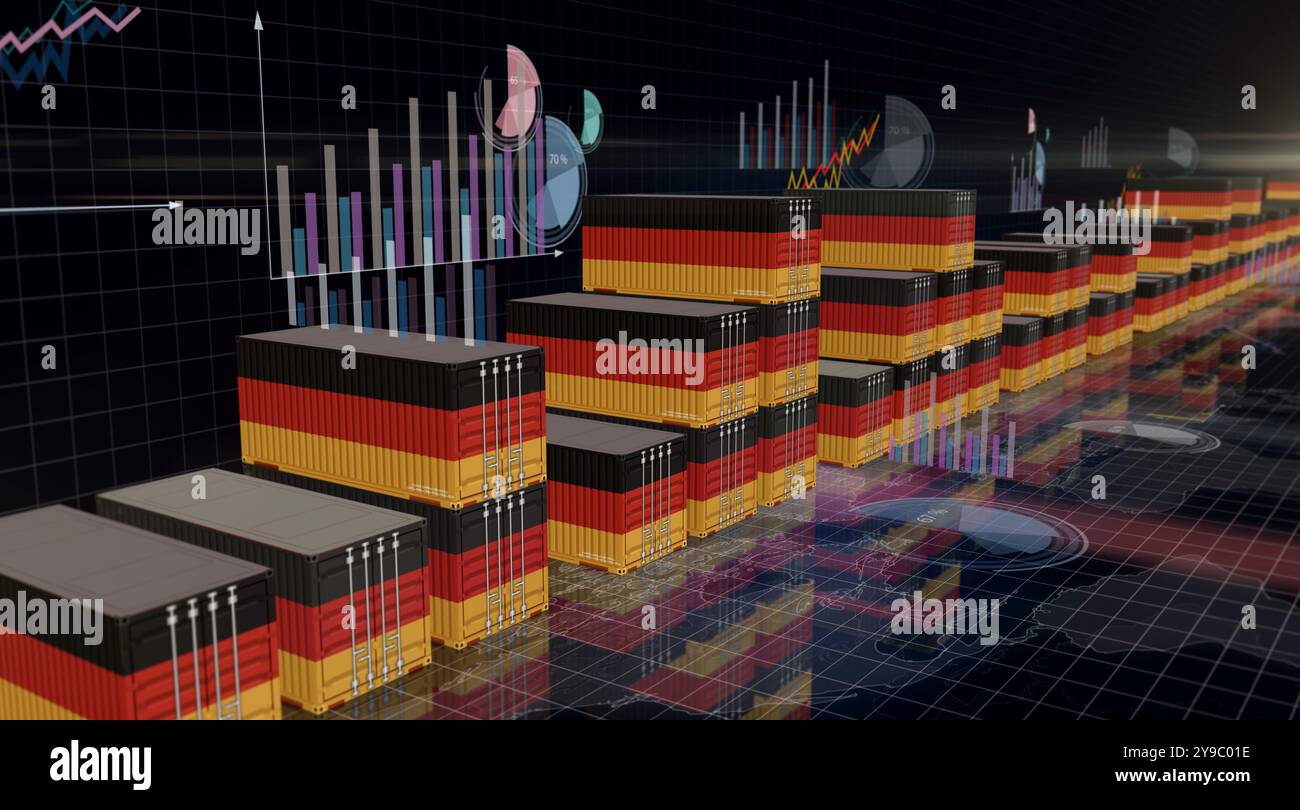 Germany export production and import cargo containers on charts and ...