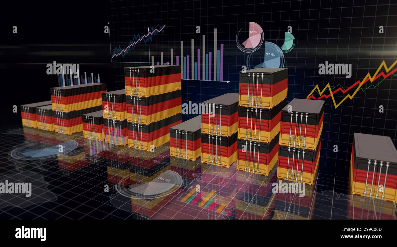Germany export production and import cargo containers on charts and ...