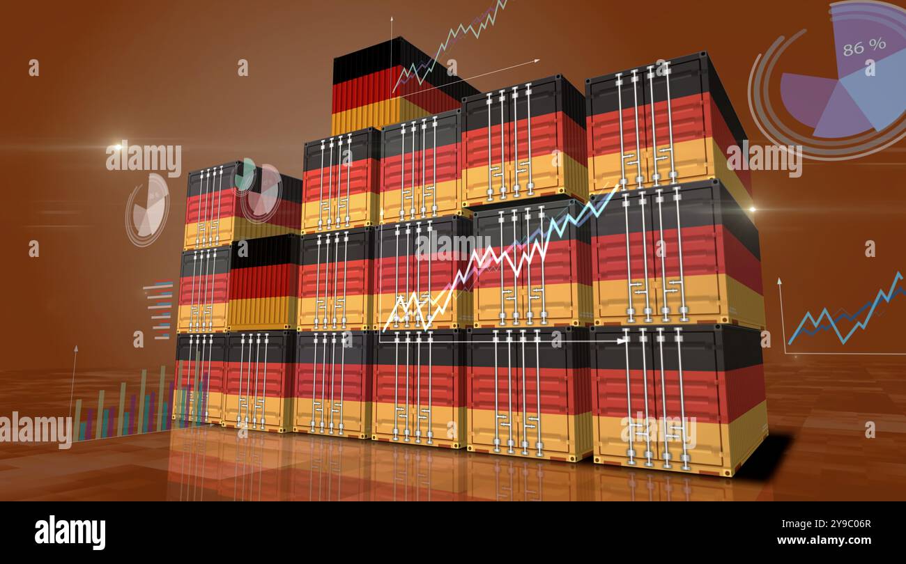 Germany export production and import cargo containers on charts and ...
