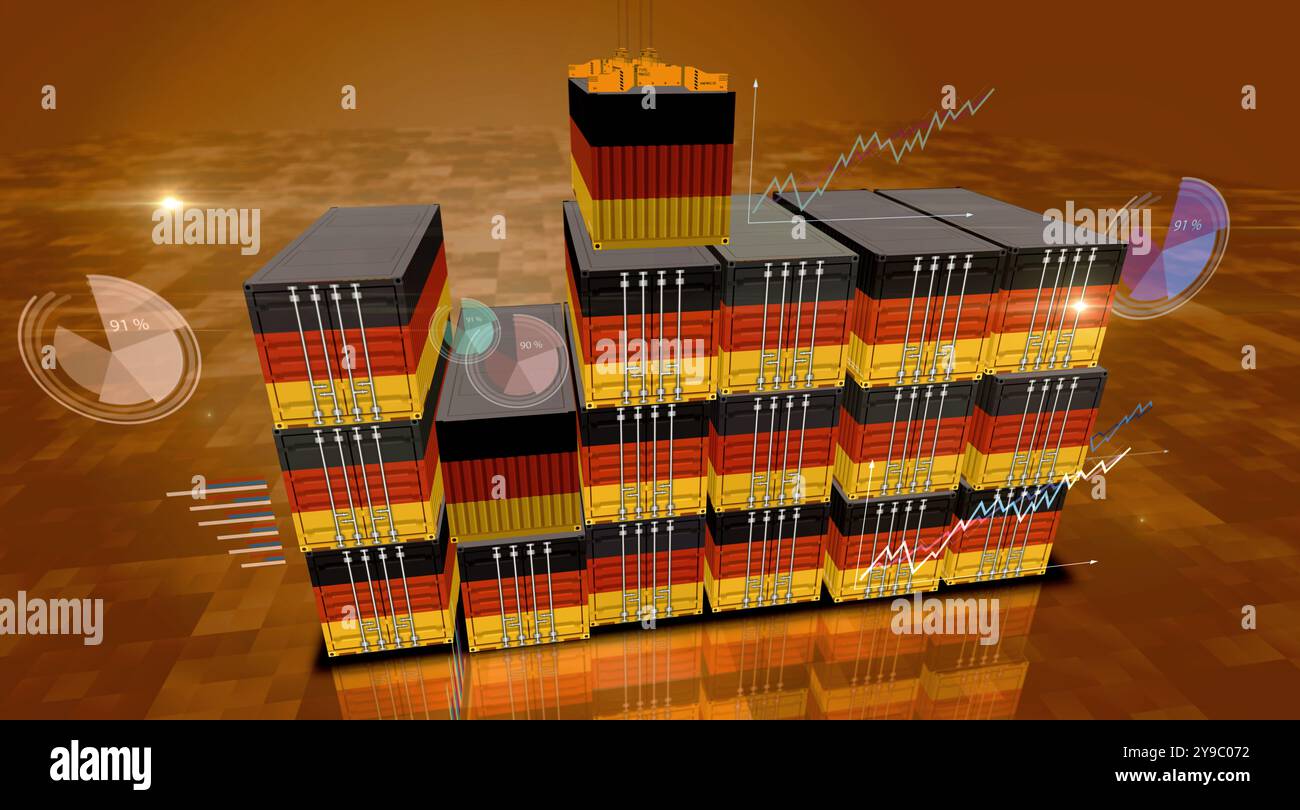 Germany export production and import cargo containers on charts and ...