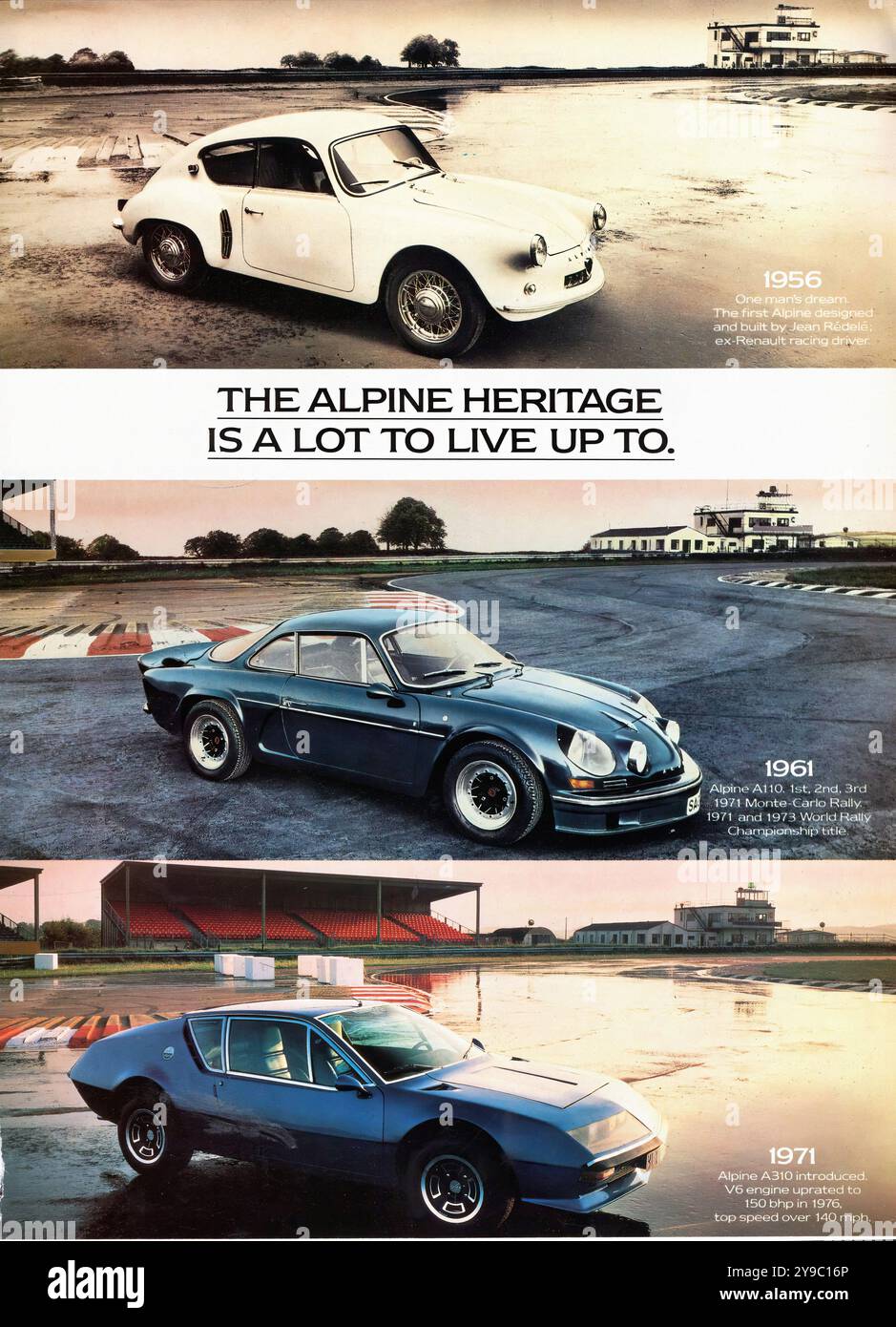 Alpine-Renault 1956, 1961 & 1971 - Vintage press car advertising Stock ...
