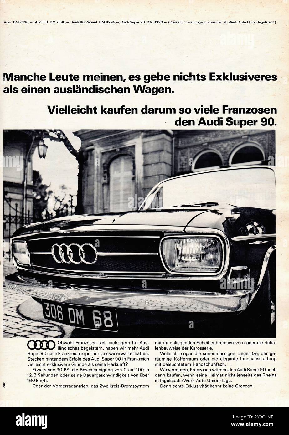 Audi Super 90 (1967) - Vintage German Press Car Advertising Stock Photo ...