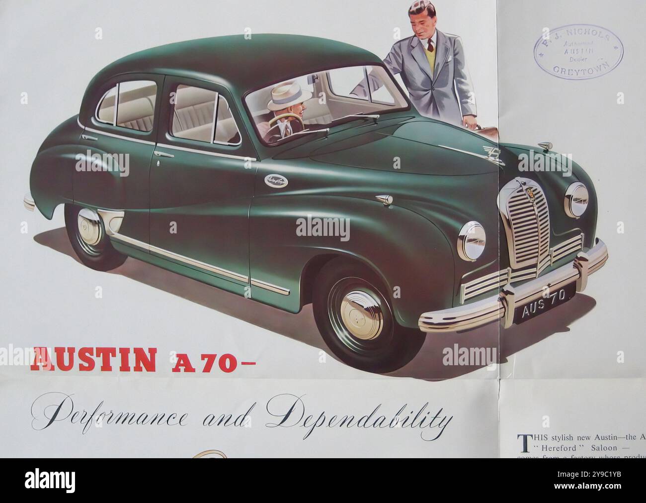 Austin A70 export brochure - Vintage press car advertising Stock Photo ...