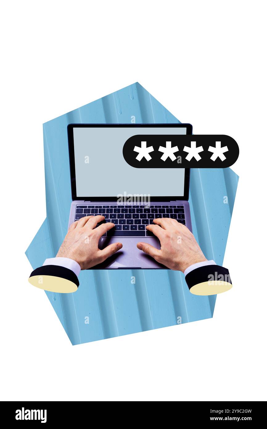 Vertical collage poster hands body fragments typing keyboard digital ...