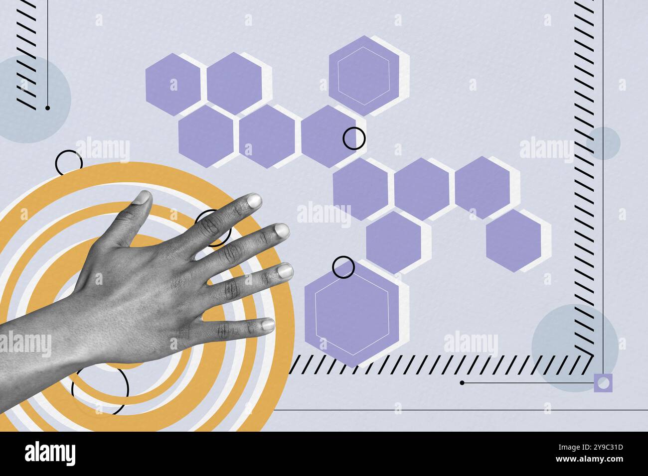 Composite photo collage of hands graph microbiology chemistry ...
