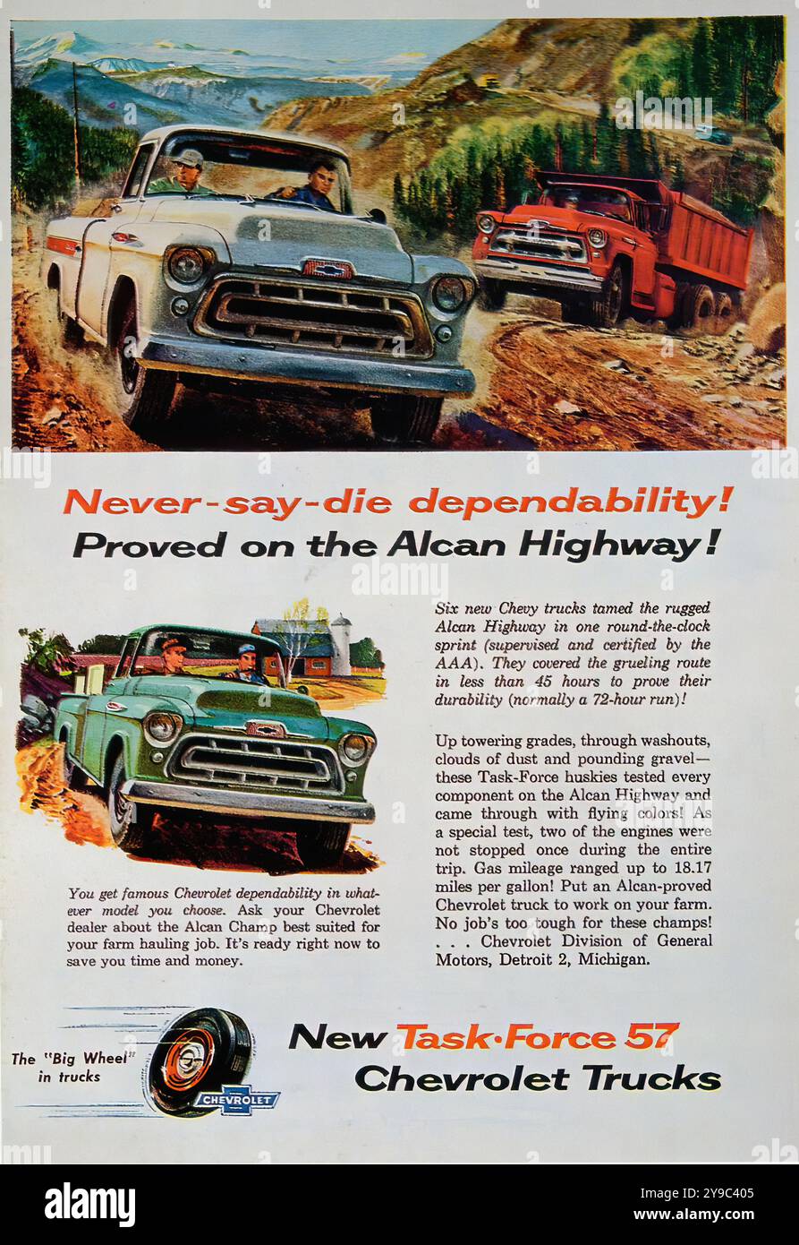 Chevrolet Trucks (1957) - Vintage press car advertising Stock Photo - Alamy