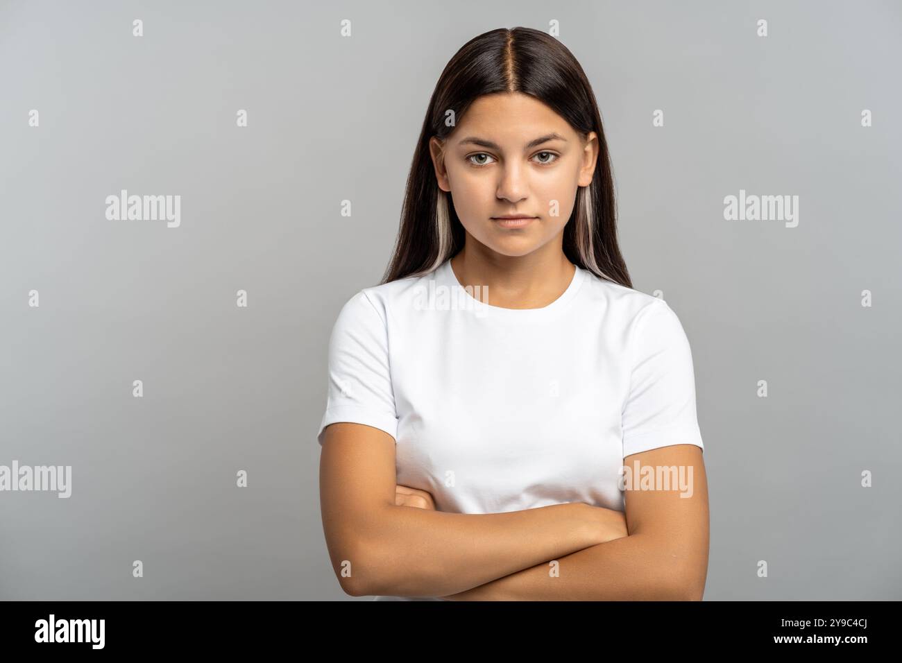 Confident teen girl face camera, stand strong with independent and ...