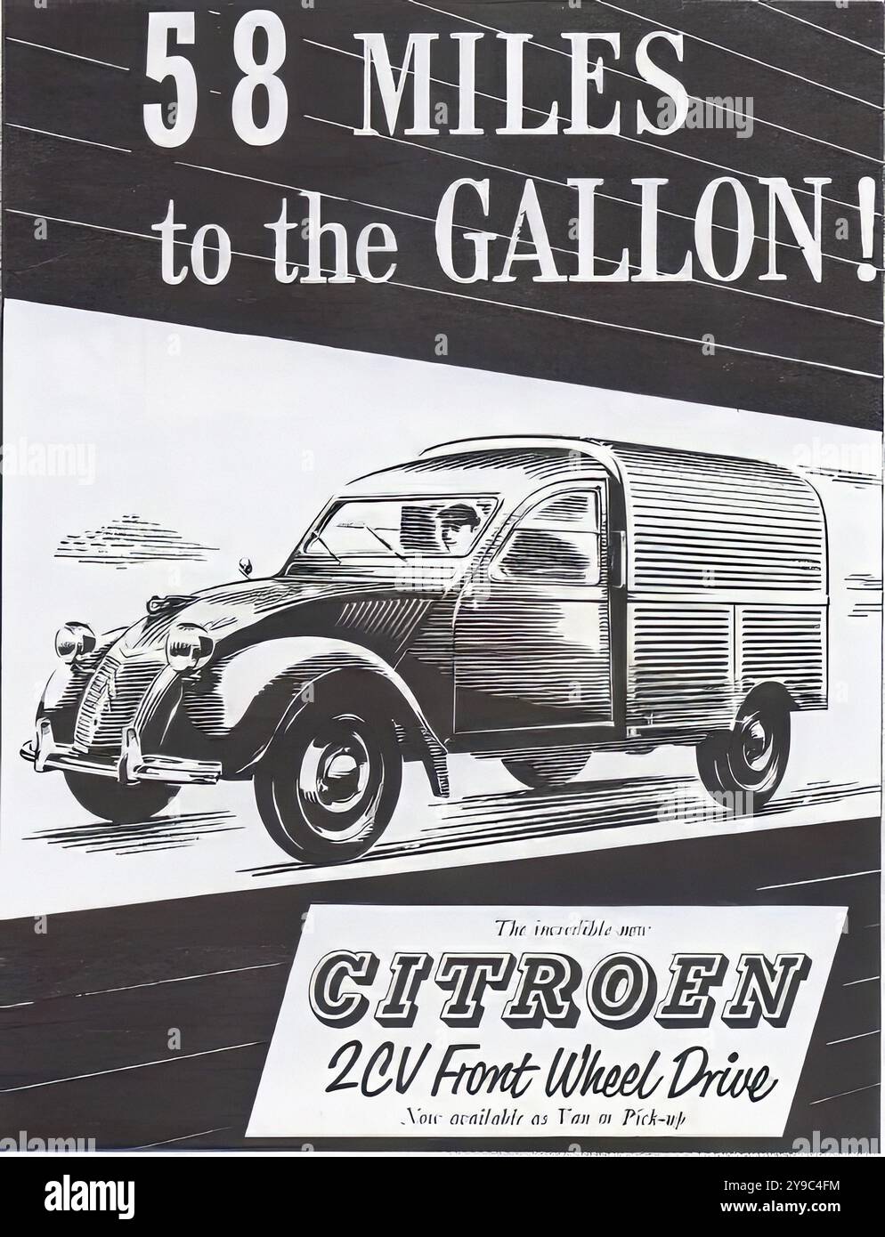 Citroen 2CV Van (GB) 1950s - Vintage press car advertising Stock Photo ...