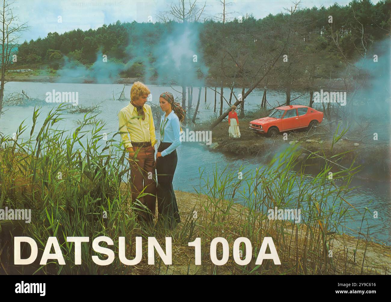 Datsun Cherry 100A brochure cover - Vintage press car advertising Stock ...