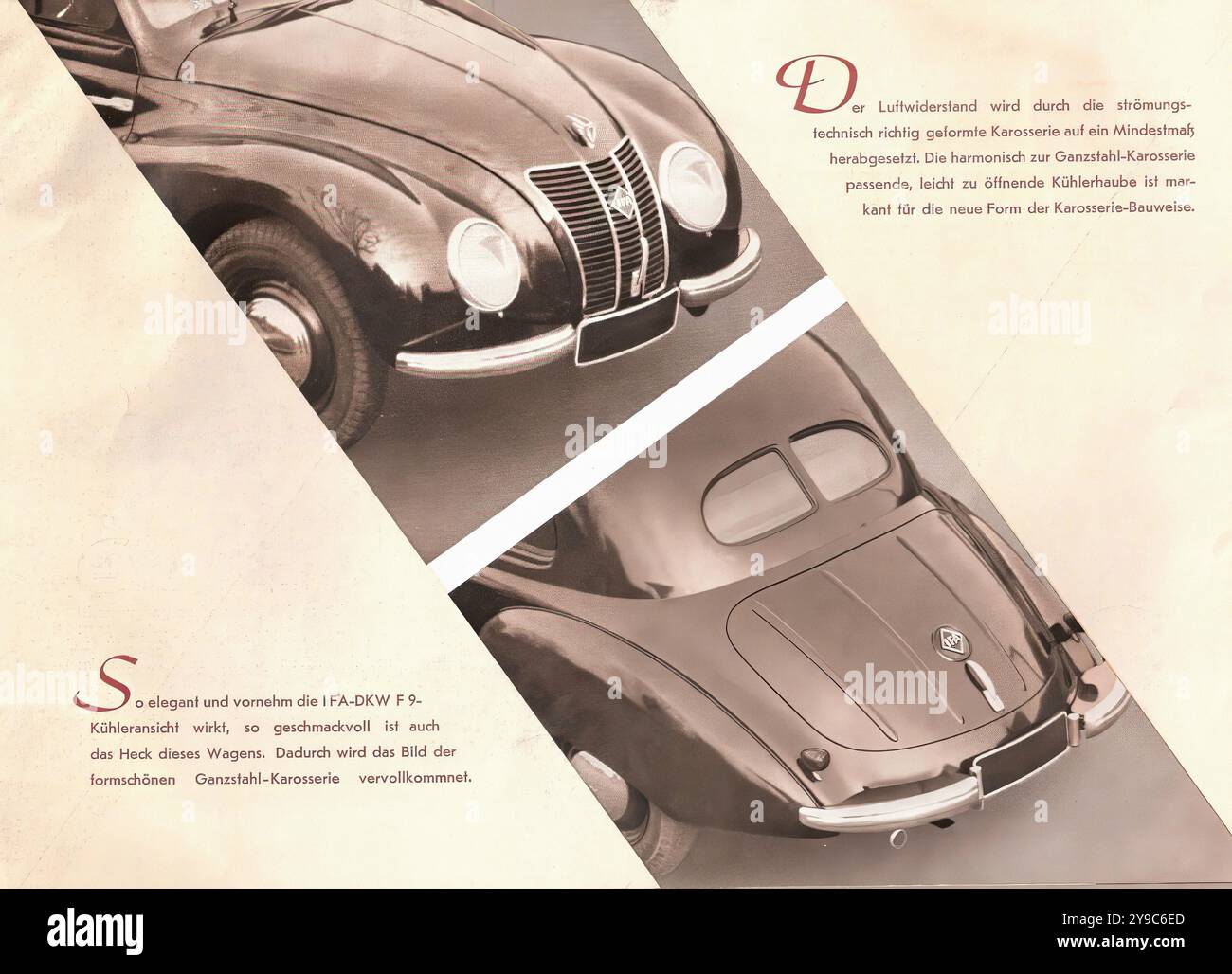 DKW IFA F9 in the early fifties - Vintage press car advertising Stock ...