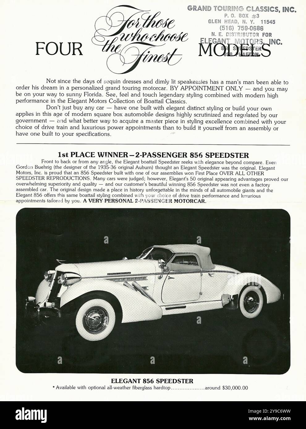Elegant Motors Auburn replica - Vintage press car advertising Stock ...