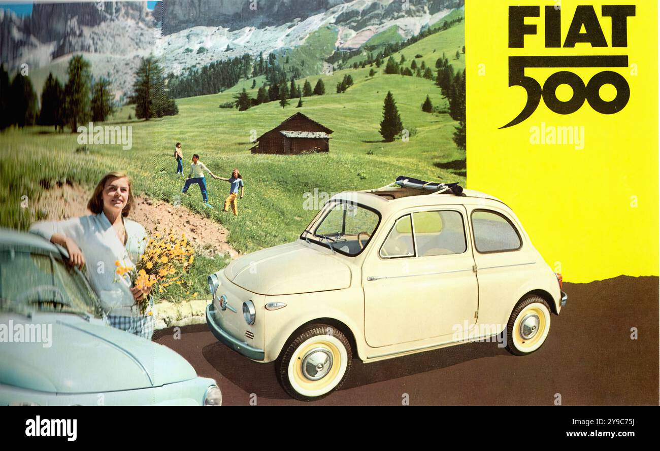 Fiat 500 (late 1950s) - Vintage press car advertising Stock Photo - Alamy