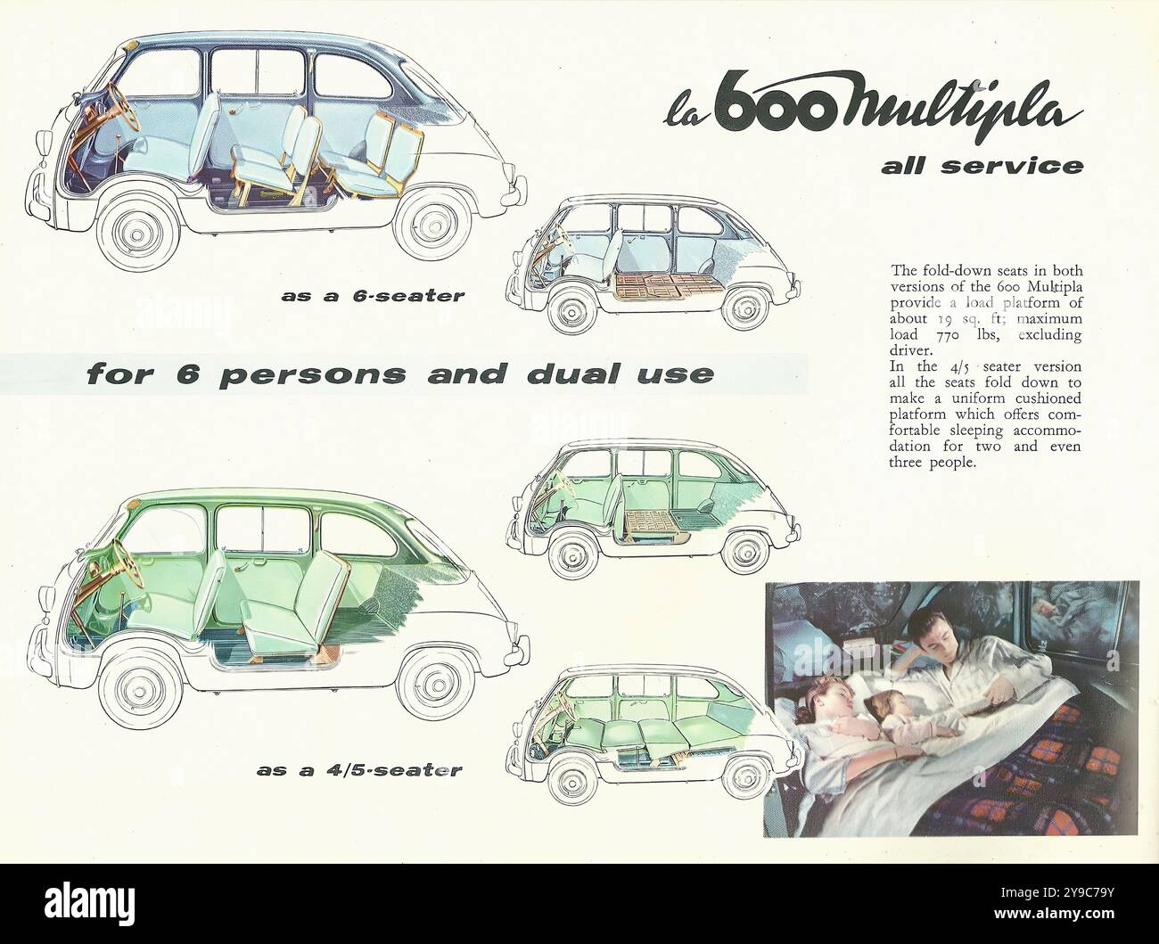 Fiat 600 Multipla - Vintage press car advertising Stock Photo - Alamy